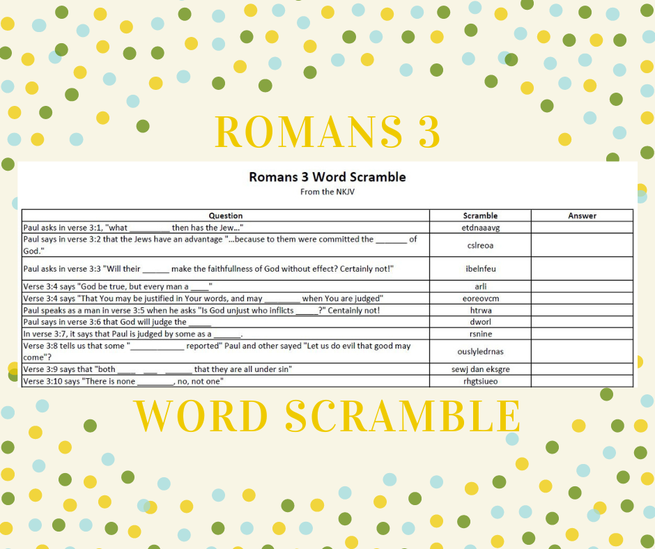 Romans 3 Word Scramble - Seeds to Strength Bible School
